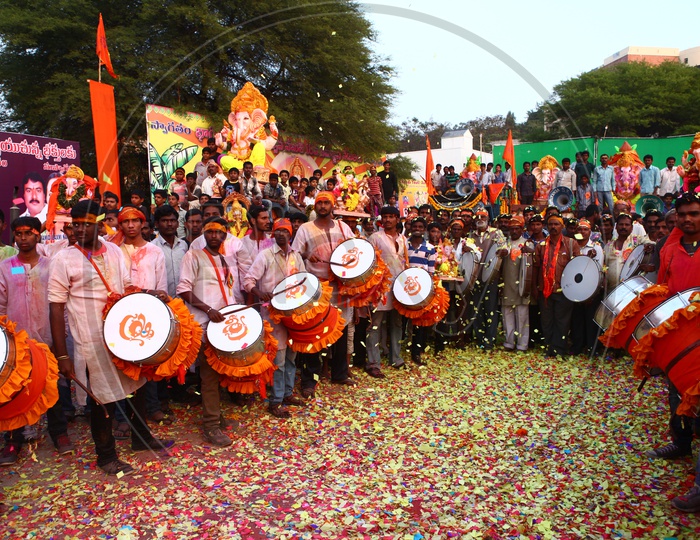 Image of Ganesh Immersion Procession With Indian Folk Drum Artists ...