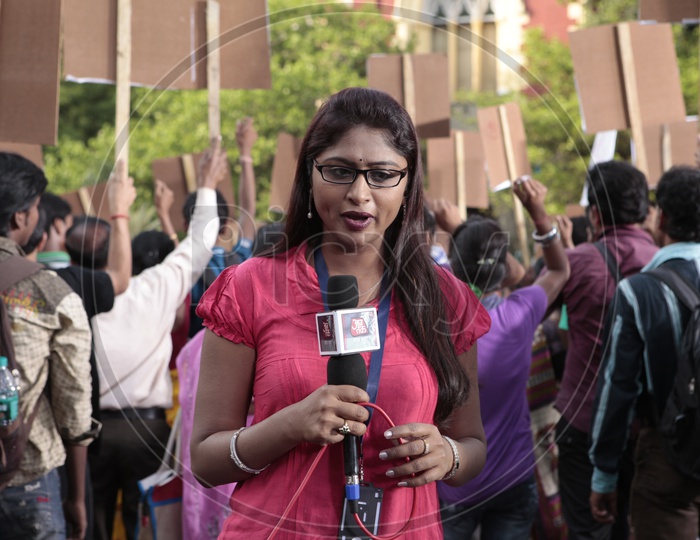 Image of TV Reporters Or News Coverage Media Or Lady Reporters ...