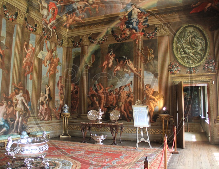 Image of Heaven Room at Burghley House with Paintings on Walls-AR549099 ...