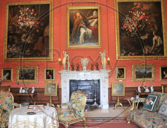 Image of Heaven Room at Burghley House with Paintings on Walls-AR549099 ...