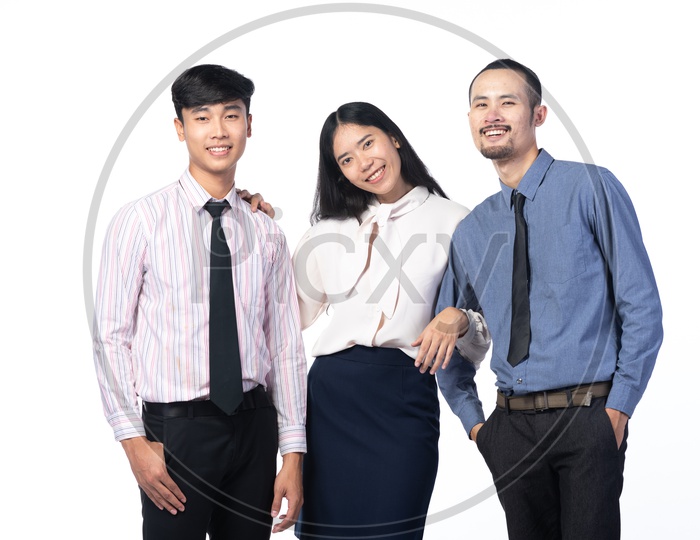 Image of Office Colleagues Friends With Smile Faces Posing Over a White ...