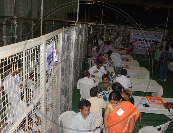 Image of Votes Counting or EVM Counting Hall With Election Officers In ...