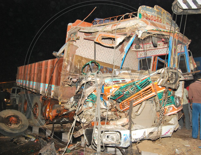 Image of Trucks Or Heavy Lorry After Road Accident on National Highway ...