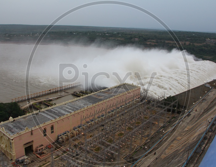Image of Nagarjuna Sagar Dam As The Gates Opened Water Gushing-TA213159 ...