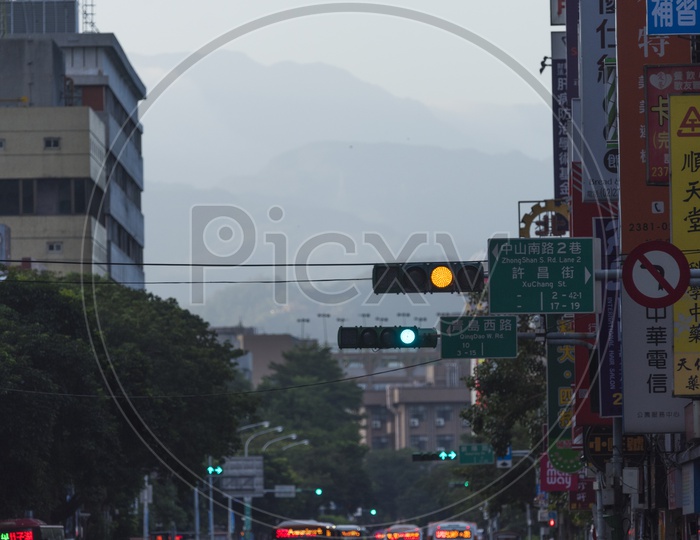 Image of Streets Of Taipei City With Traffic Signals And Commuting ...
