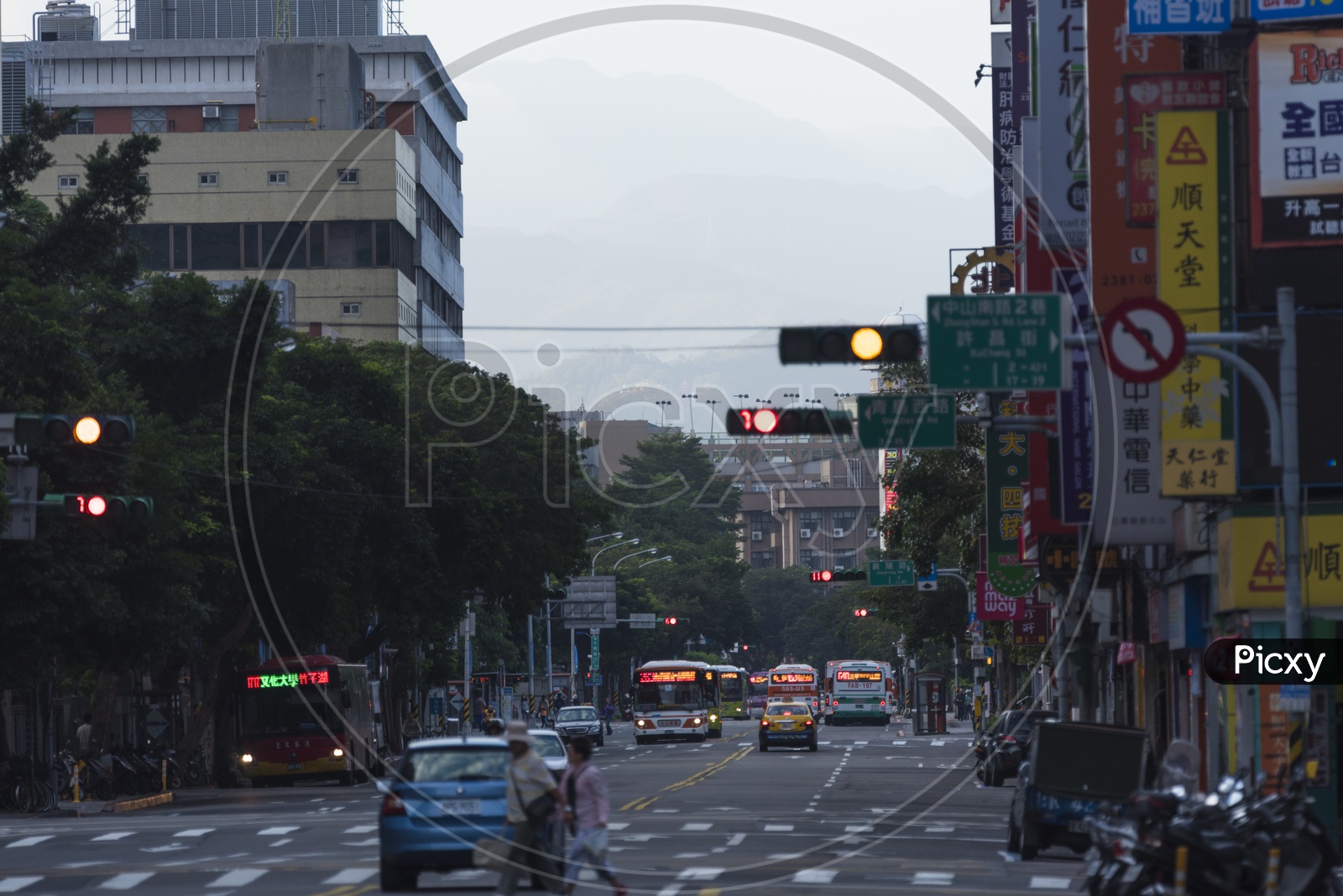 Image of Streets Of Taipei City With Traffic Signals And Commuting ...