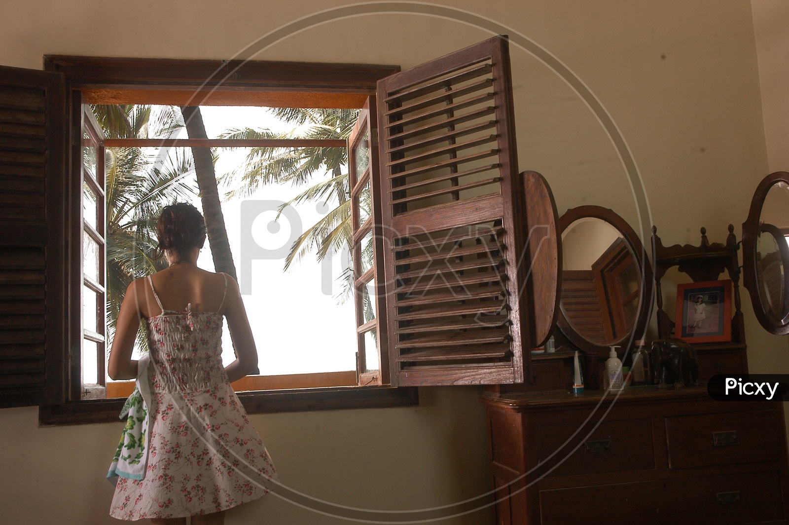 Image of Indian Girl looking through a window-FV674971-Picxy