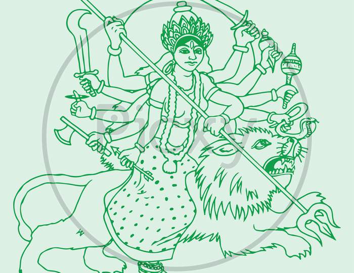 Image of Sketch Of Goddess Chamundi Or Durga Maa Outline Editable ...
