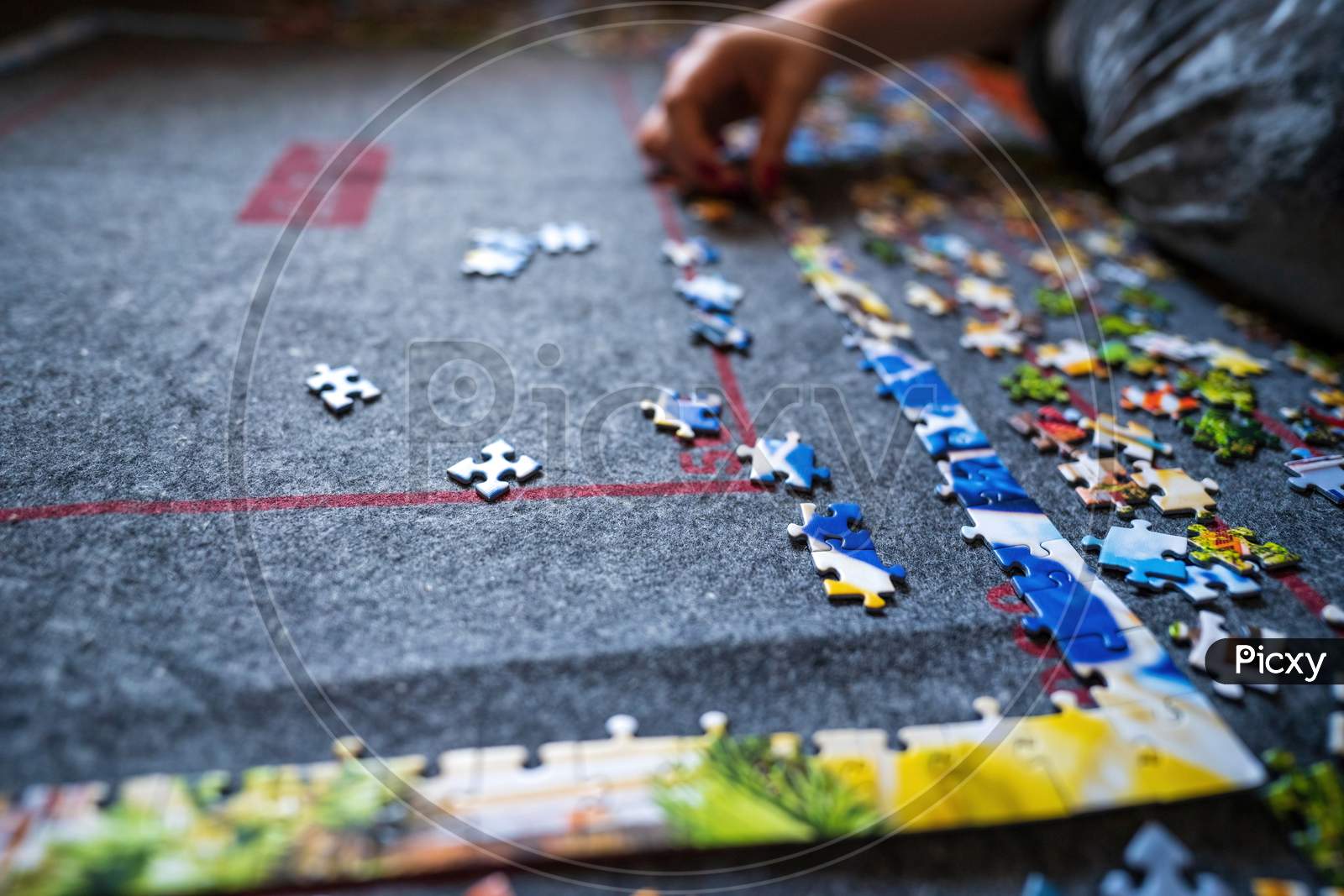 Image of Jigsaw Piece Of Puzzle Assembling. Final Stage Of Project ...