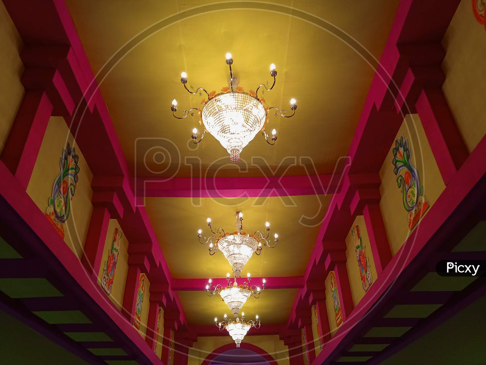 Image of Beautiful Jharbati Lighting Picture in a pandal during Durga ...