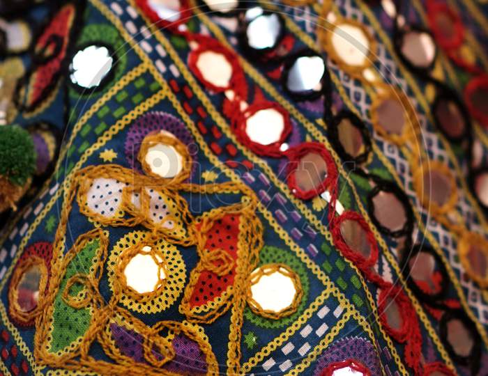 Image of View Of Indian Traditional Needle Work On Cloth With Glass ...