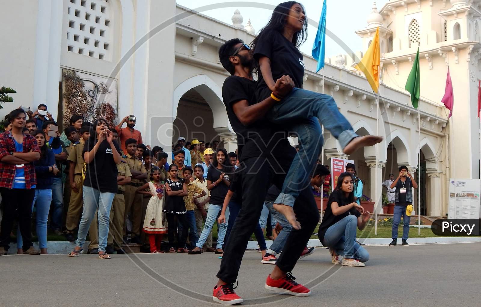 Image of Young Indian People Perform Flash Mob Dance In Public School ...