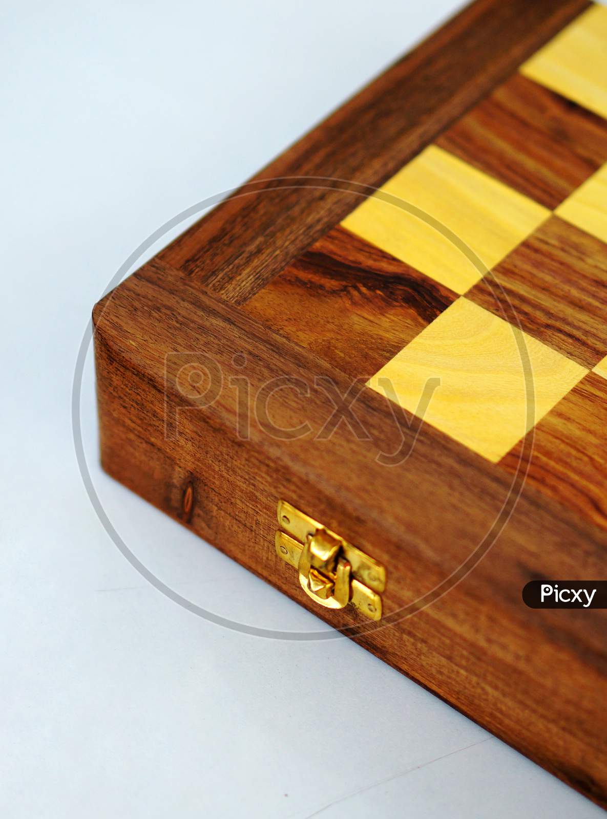 Image of View Of A Wooden Chess Board With Squares And Pieces In Side ...