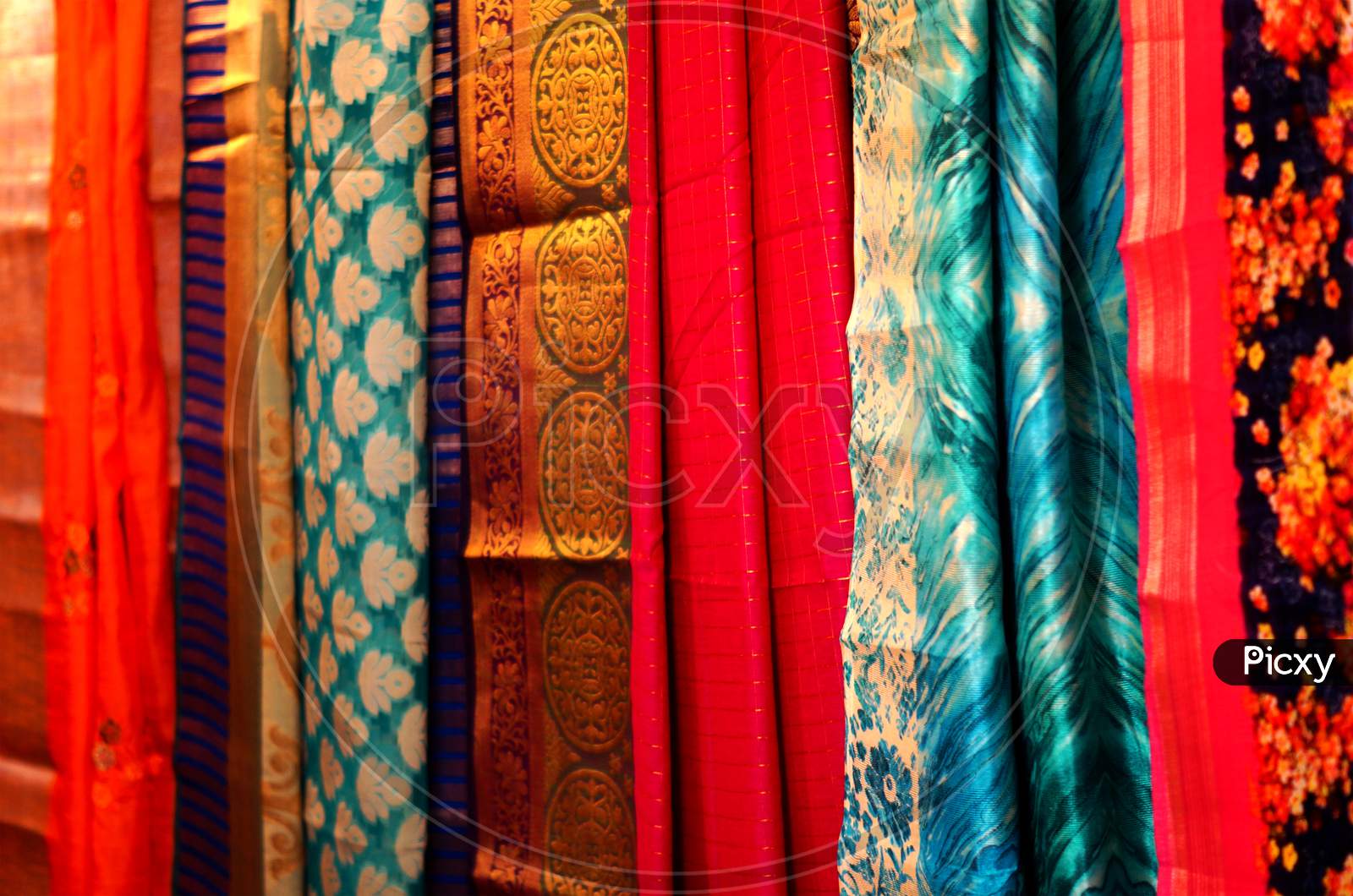 Image of Indian Woman Wear Saris Or Sarees Hung In Shop Display ...