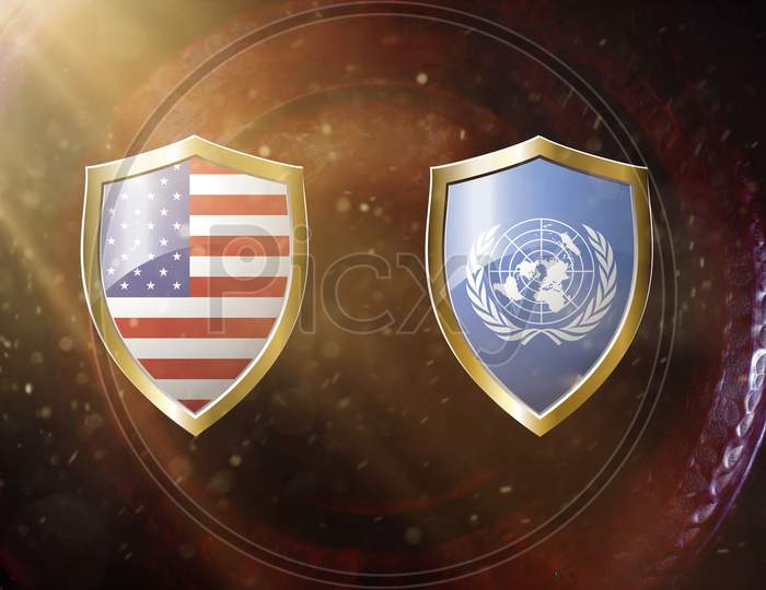 Image of Veto Power Countries Flags In Golden Shield On Copper Texture ...