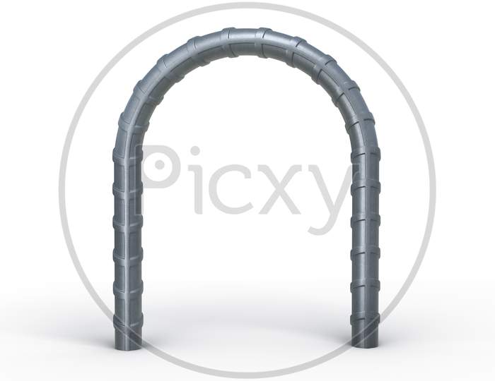 Image of 3D illustration of curved reinforcements steel TMT bar close ...