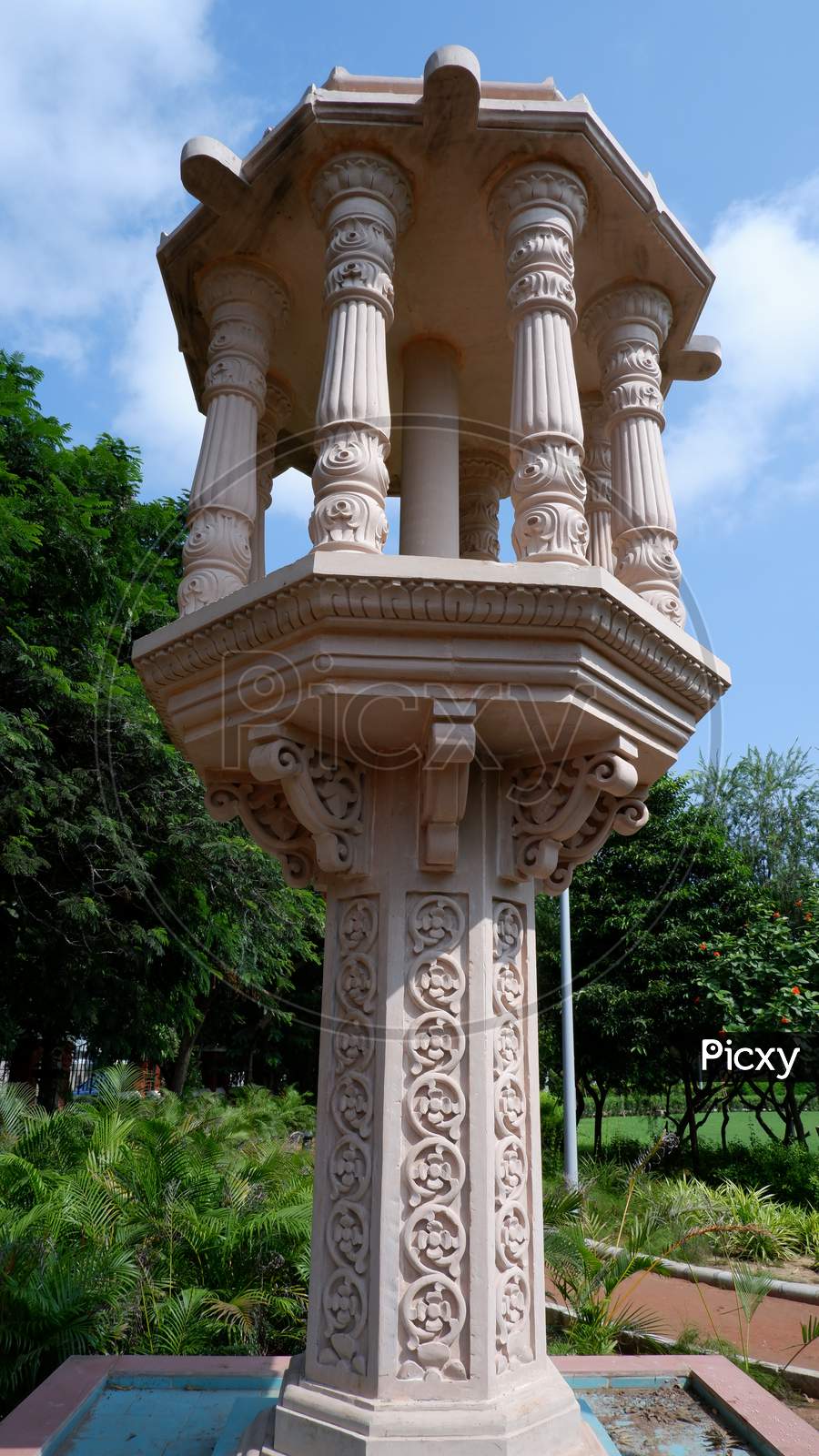 Image of Vintage Chabutro or feeding tower for birds in the garden ...