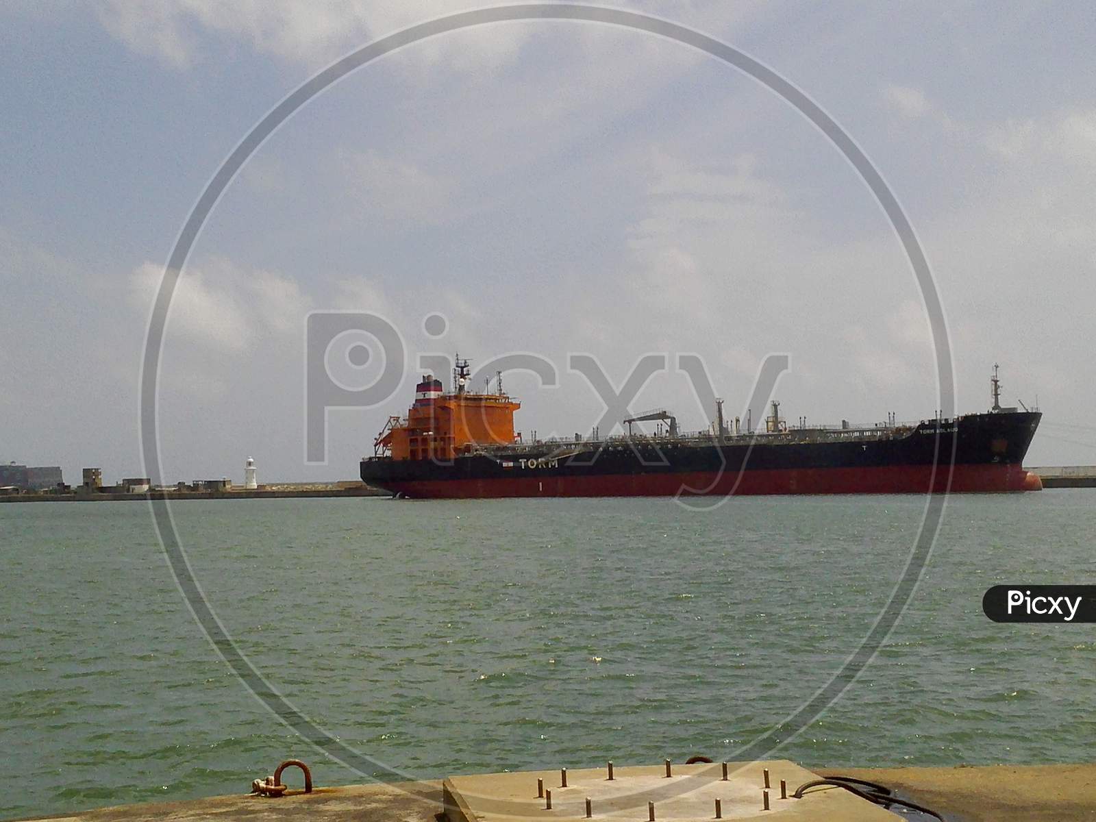 Image of Aerial View Of Cargo Ship In Transit. Stock Photo-DC659442-Picxy
