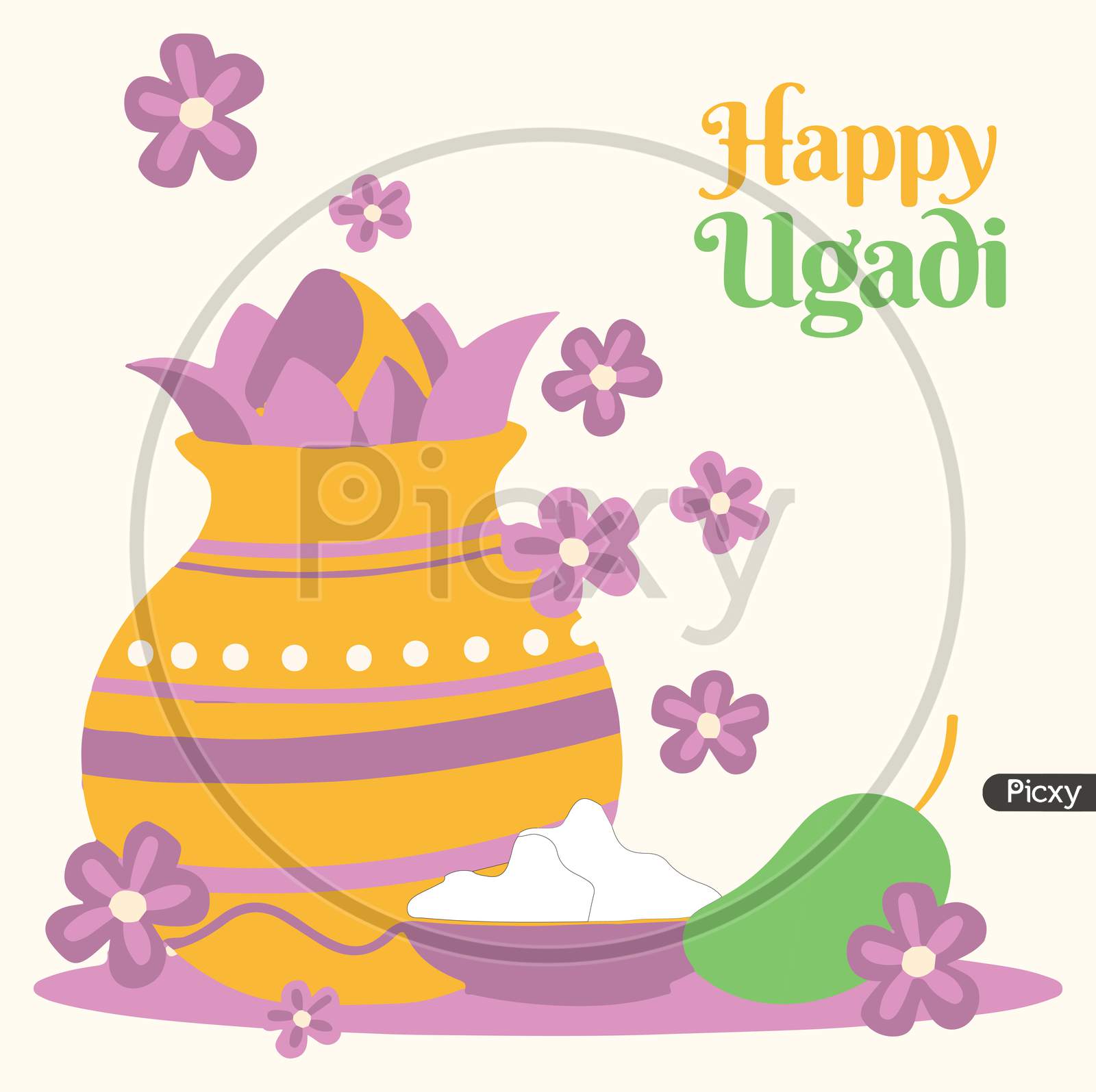 Image of Drawing Or Sketch Of Happy Ugadi Or Gudi Padwa Festival ...