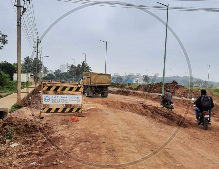 Image of Closeup Of Working In Road Construction Work In Kadabagere ...