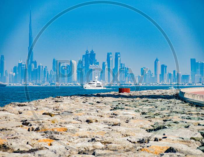 Image of Dubais Skyscrapers And Ships From Palm Jumera-RX733689-Picxy