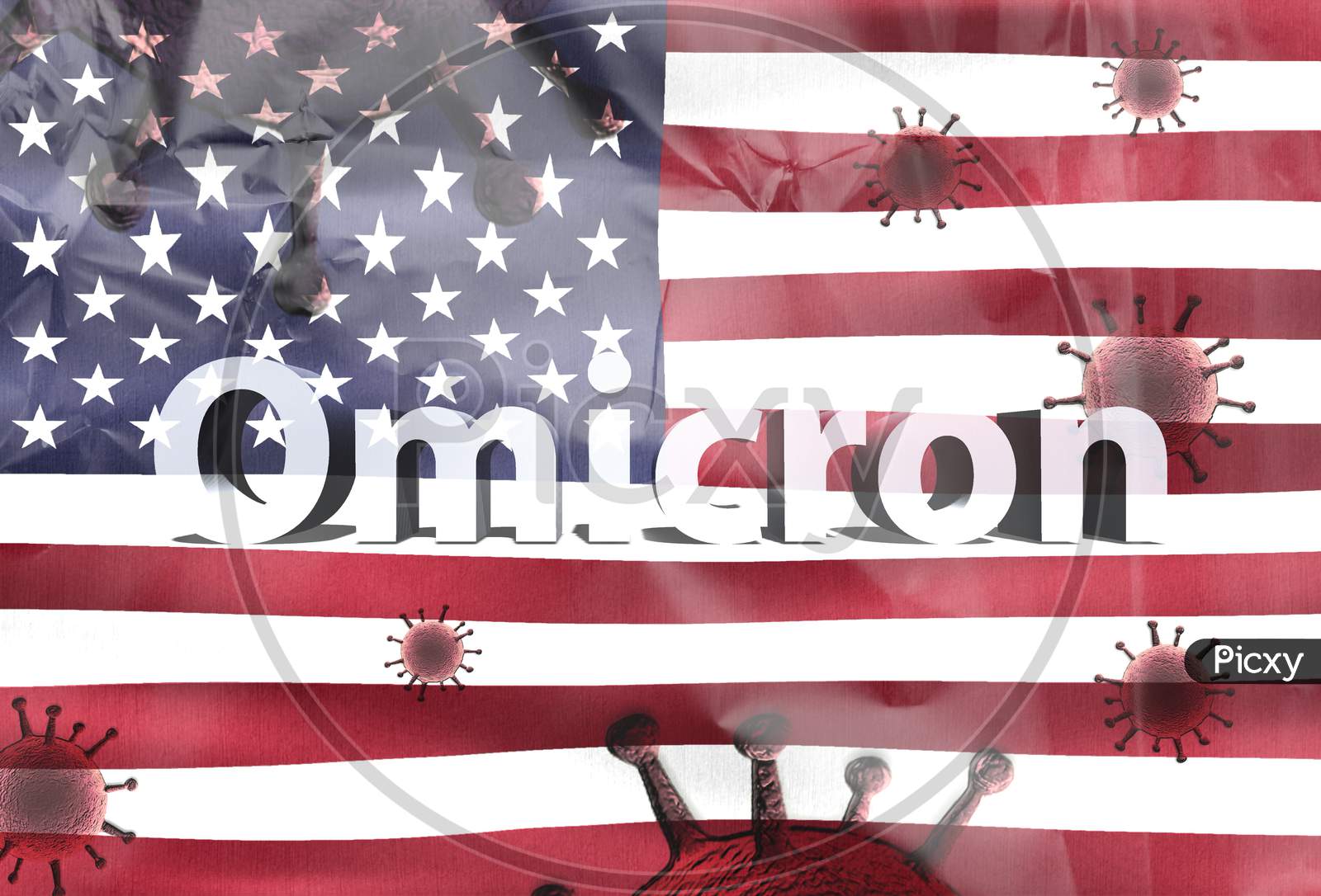 Image of 3D-Illustration Of The Corona Variant Omicron On A Usa Flag ...