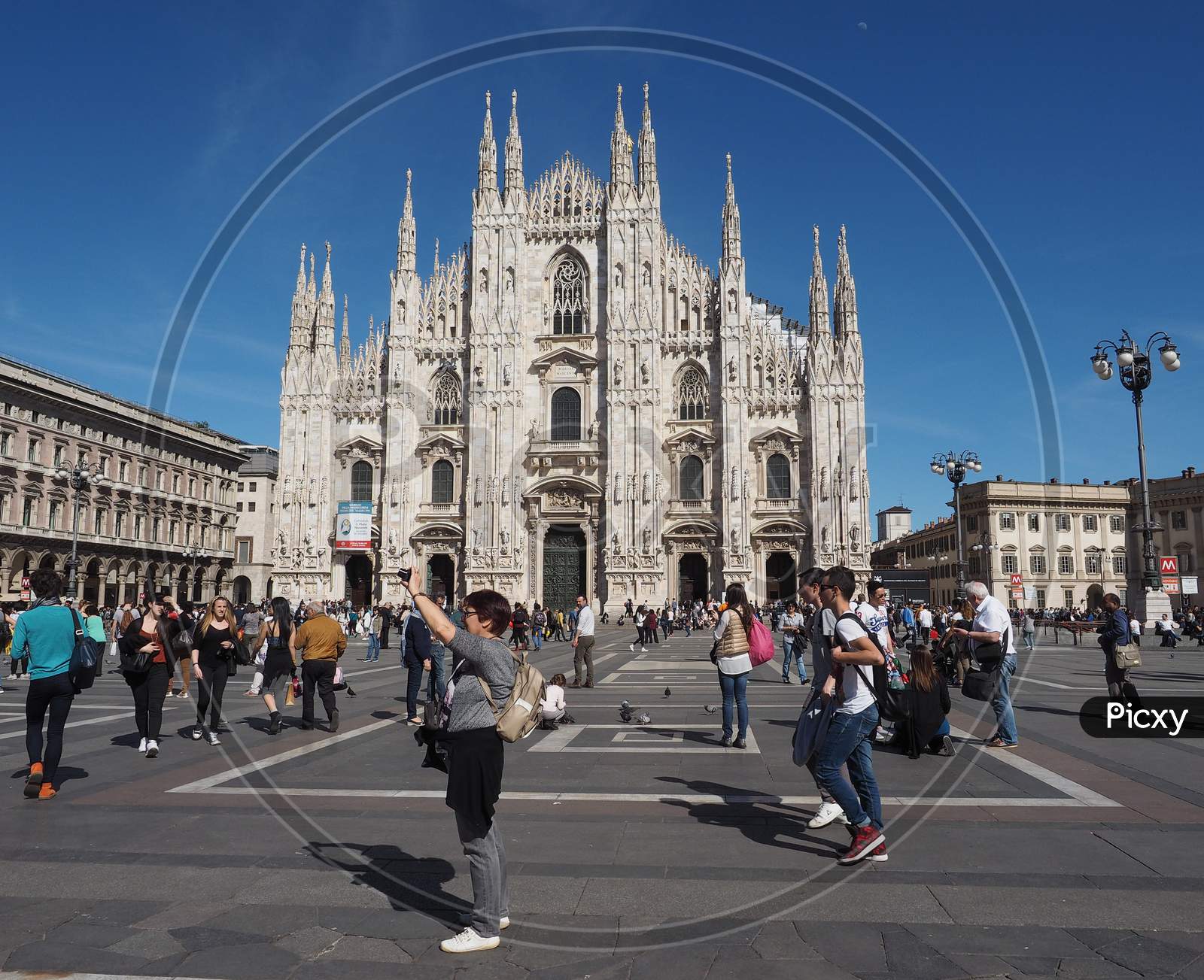 Image of Milan, Italy - Circa April 2016: Tourists In Piazza Duomo ...