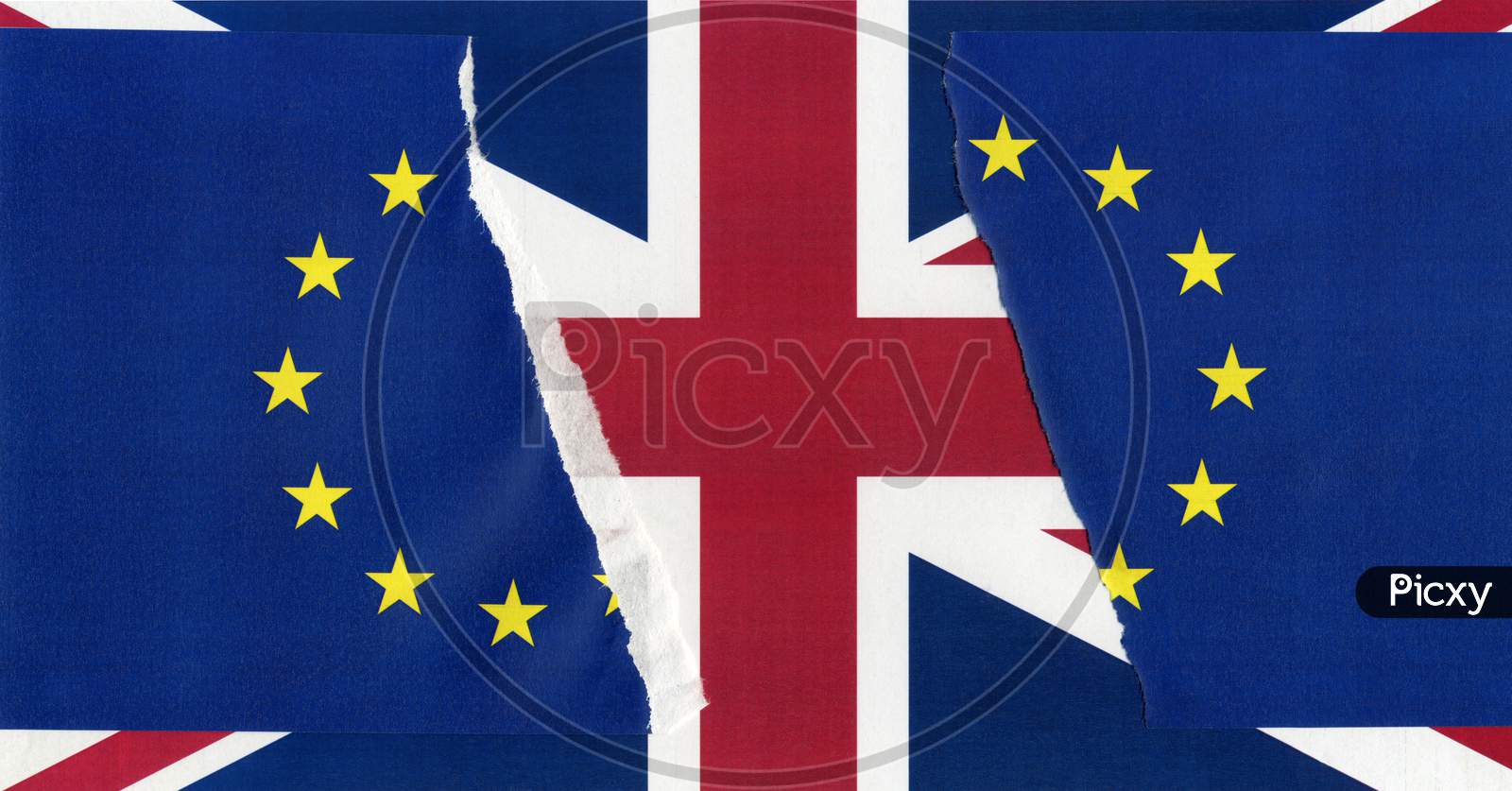 Image of Torn Eu Flag Over Uk Flag-IK336665-Picxy