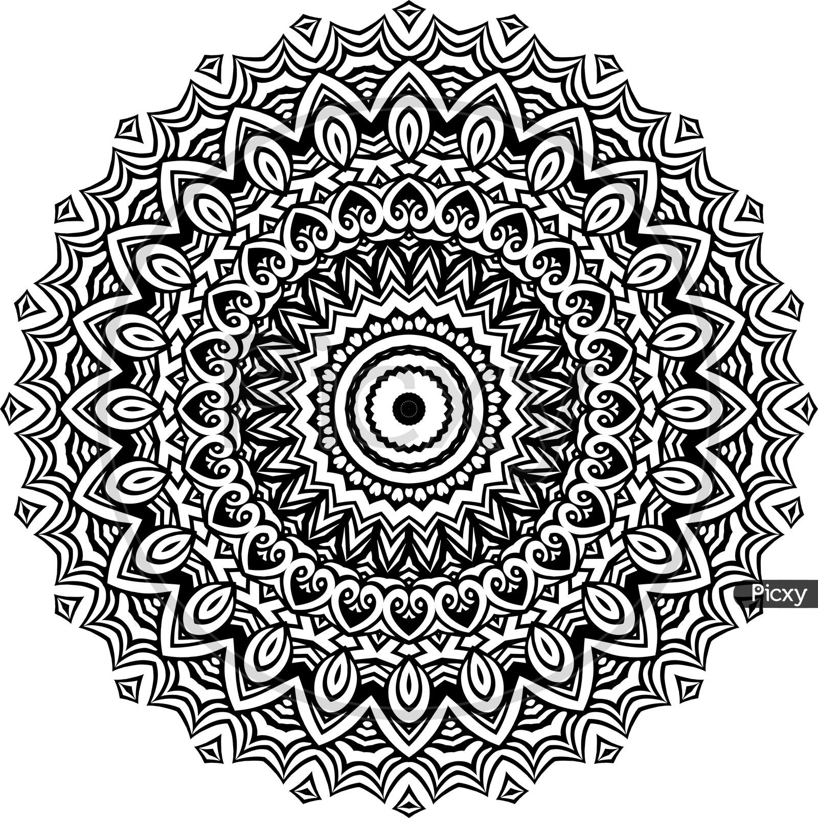 Image of Mandala Vector illustration, Round Ornament, Black and white ...