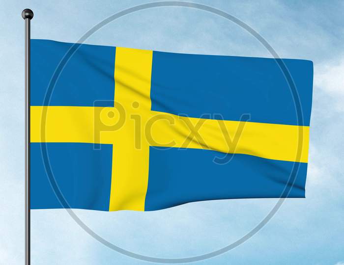 Image of 3D Illustration Of The Flag Of Sweden Consists Of A Yellow Or ...