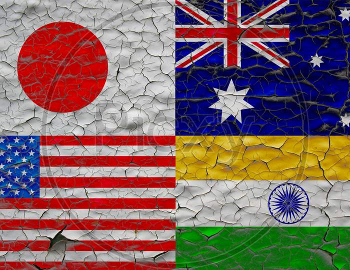 Image of Japan,Australia,Us And India Quad Plus Countries Flags.Quad ...