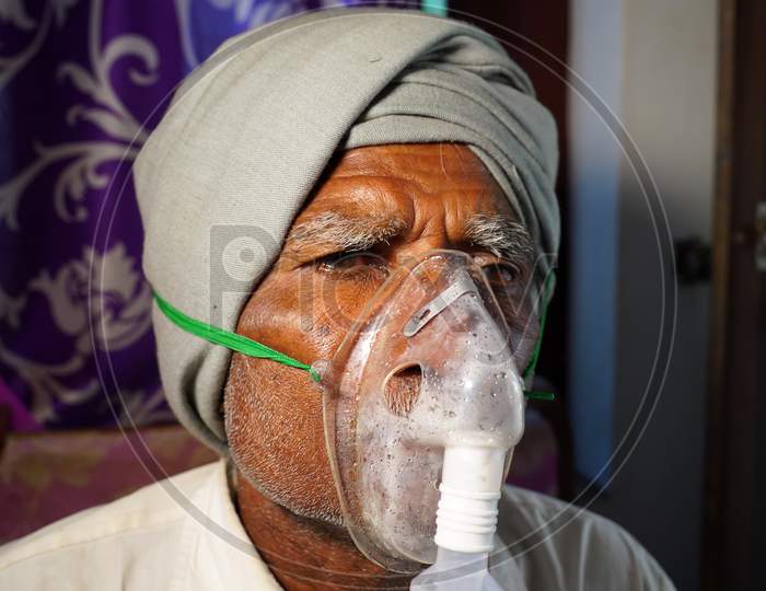 Image of Old Indian Man Infected With Covid 19 Disease. Patient ...