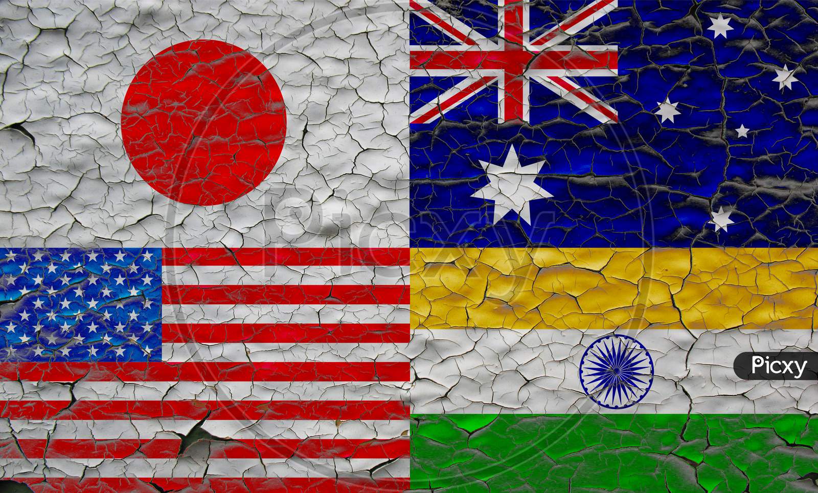 Image of Japan,Australia,Us And India Quad Plus Countries Flags.Quad ...