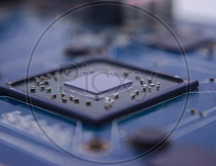 Image of Graphic Card Processors. Macro View Of A Futuristic Electronic Circuit Board With ...
