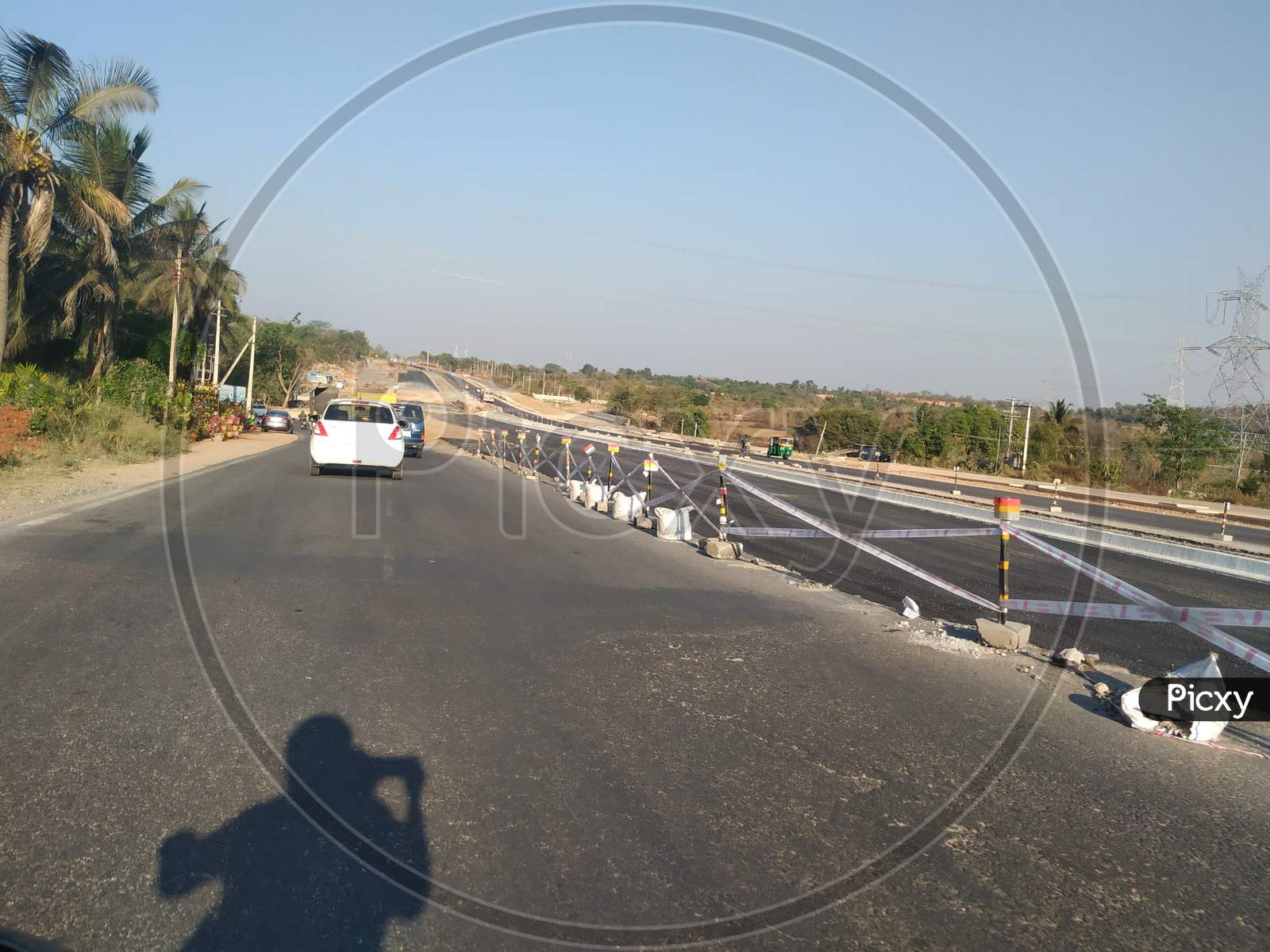 Image of Closeup of beautiful new eight lane road construction from ...