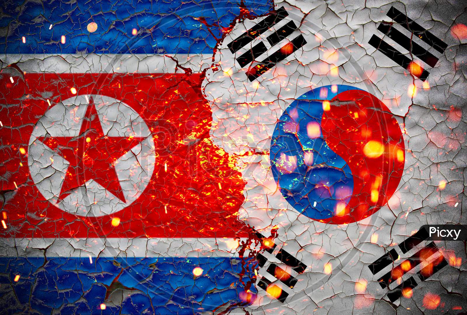 Image of Grunge South Korea Vs North Korea National Flags Icon Pattern ...