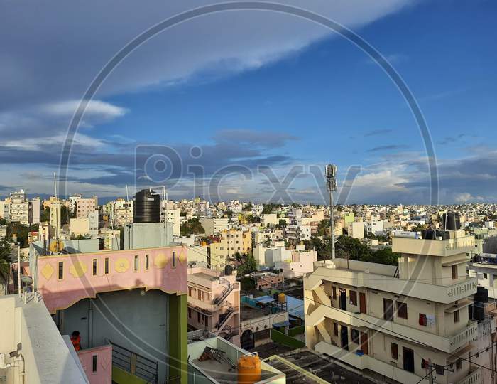 Image of Closeup of beautiful heaven sky with cityscape and downtown ...