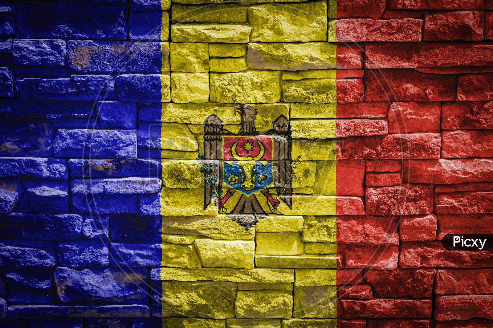 Image of National Flag Of Moldova On Stone Wall Background.The Concept ...