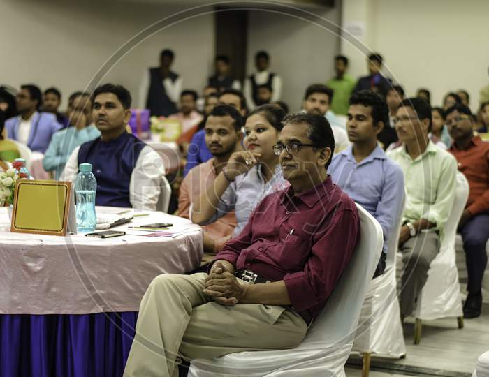 Image of Audience or hall. Side view of participants in audience ...