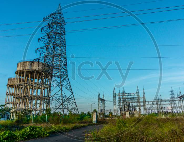 Image of High voltage Electrical substation with steel frames ...