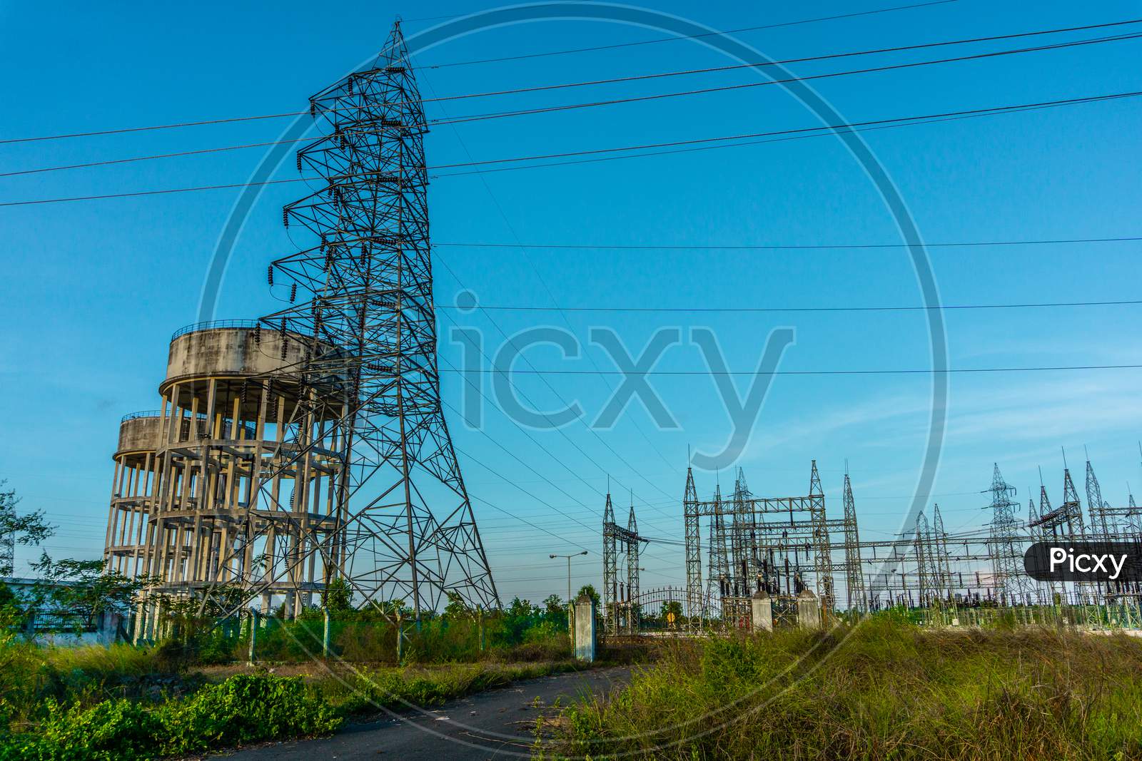 Image of High voltage Electrical substation with steel frames ...