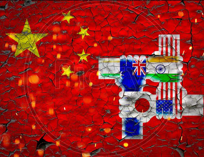 Image of Japan,Australia,Us And India Quad Plus Countries Flags Over ...