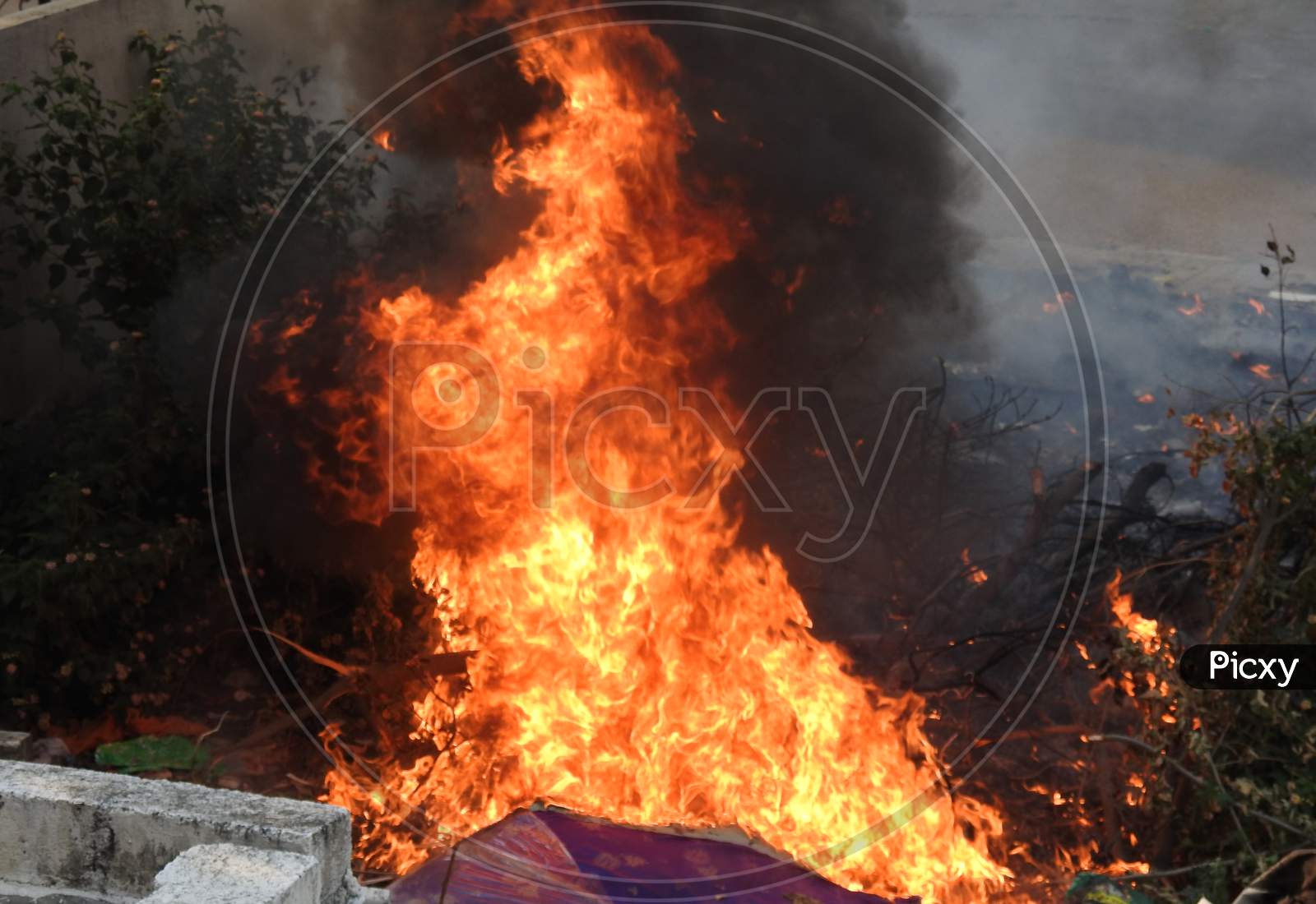 Image of Beautiful Vivid smoldered firewoods burned in fire ...