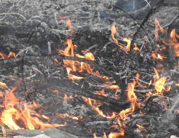 Image of Beautiful Vivid smoldered firewoods burned in fire ...