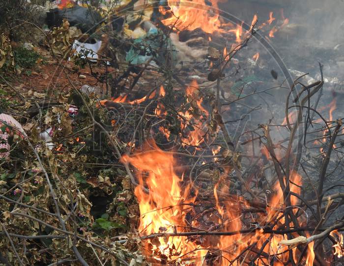 Image of Beautiful Vivid smoldered firewoods burned in fire ...