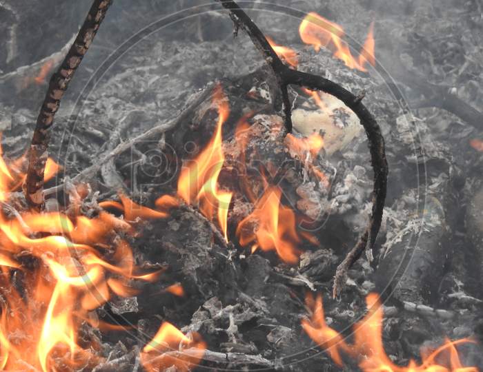 Image of Beautiful Vivid smoldered firewoods burned in fire ...