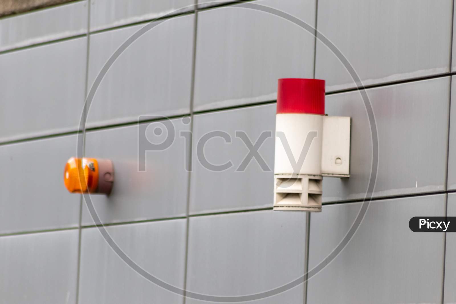 Image of Red external burglar alarm system light as theft protection ...