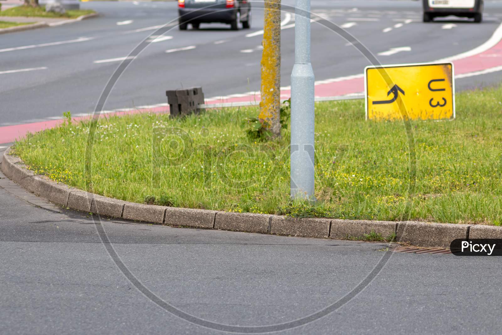 Image of Yellow traffic sign for redirection on urban streets forces ...