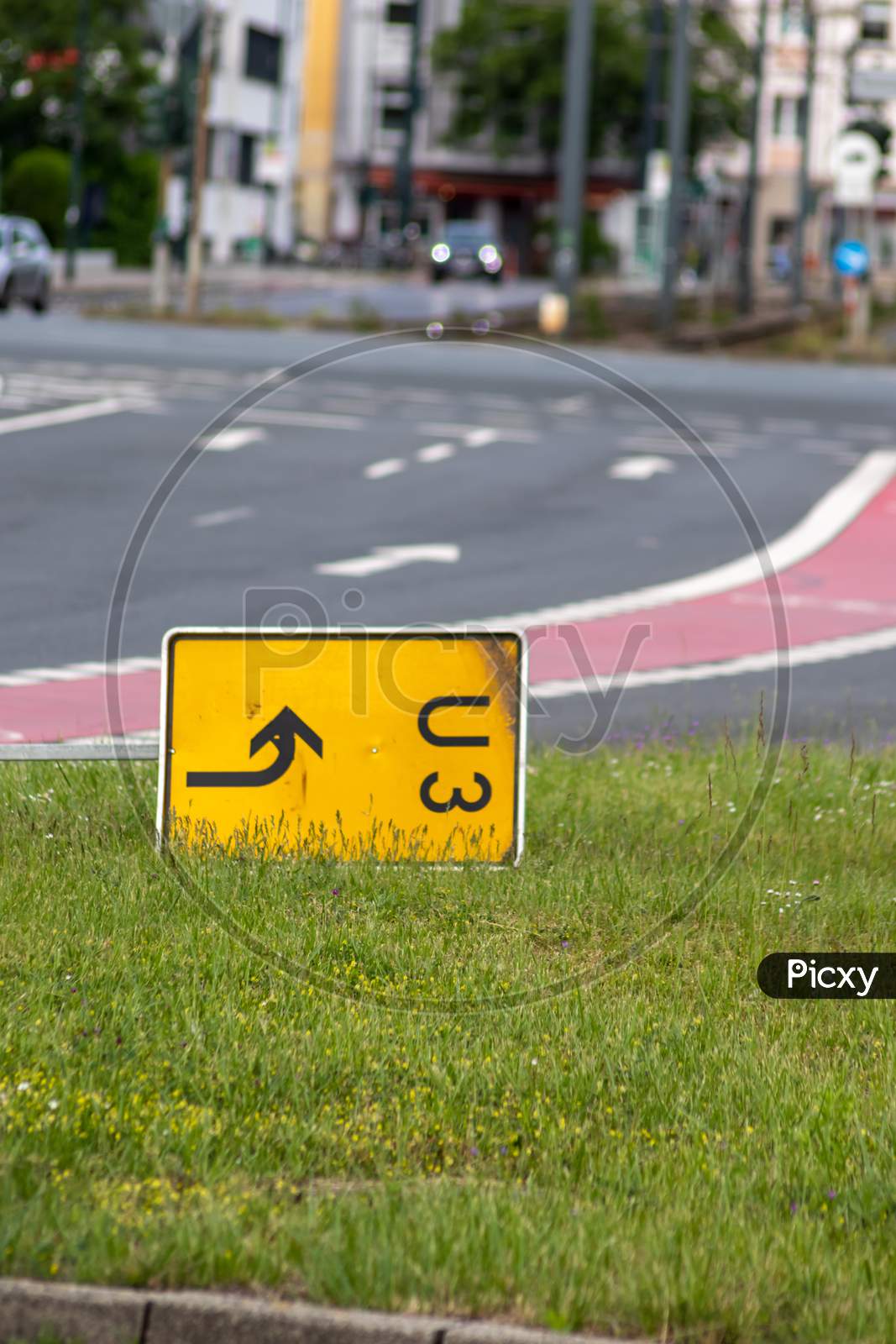 Image of Yellow traffic sign for redirection on urban streets forces ...