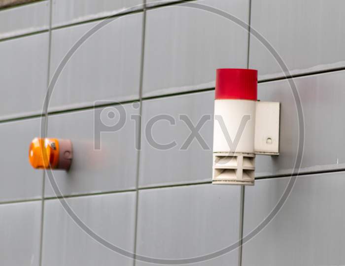 Image of Red external burglar alarm system light as theft protection ...